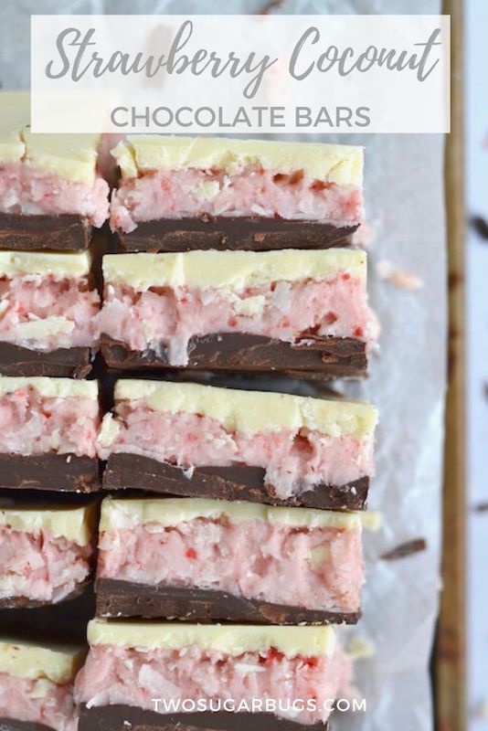 Strawberry Coconut Chocolate Bars ~ two sugar bugs