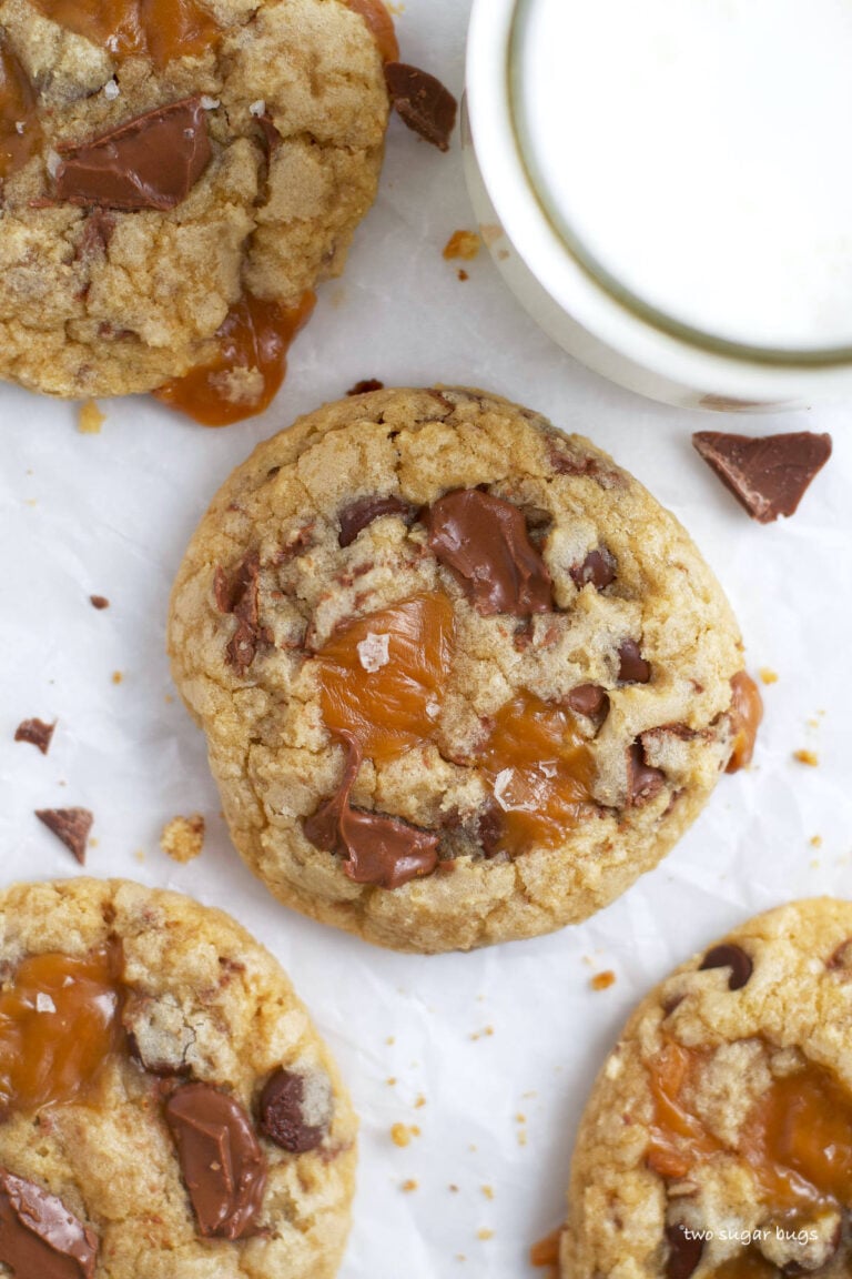 Caramel Chocolate Chip Cookies {no chill} ~ two sugar bugs