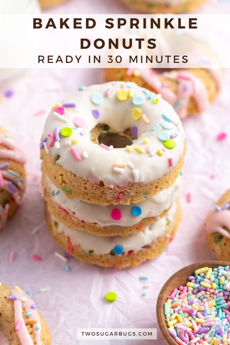 Baked Sprinkle Donuts ~ two sugar bugs