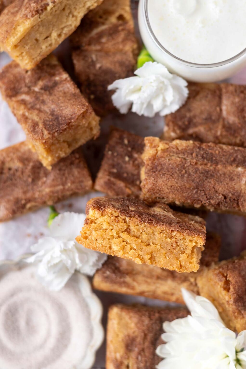 Soft and Chewy Snickerdoodle Cookie Bars ~ two sugar bugs