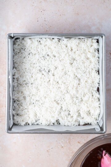Fudgy Coconut Brownies Stuffed with Gooey Coconut ~ two sugar bugs